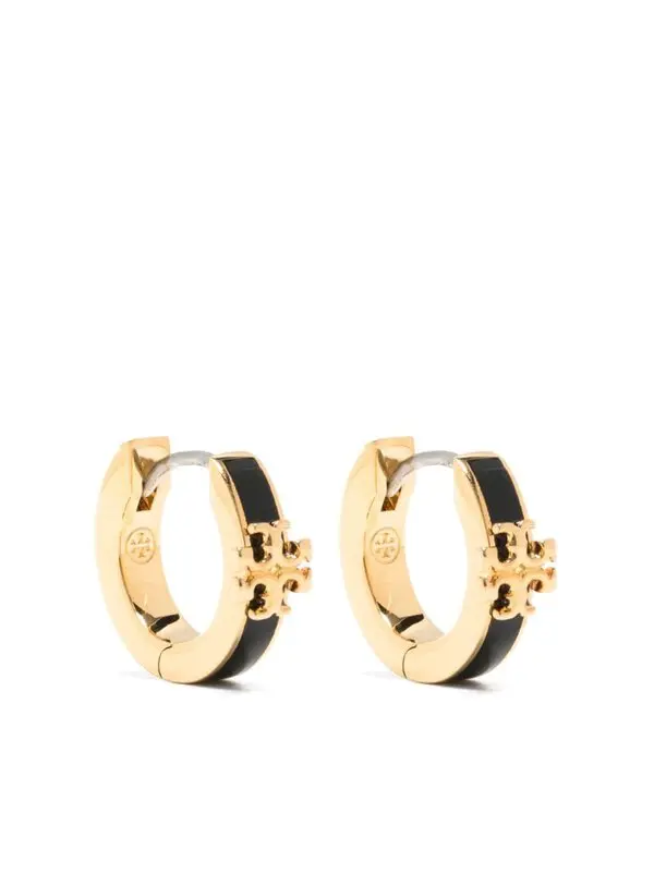 Tory Burch Kira Enamel Huggie Hoop Earrings - Gold