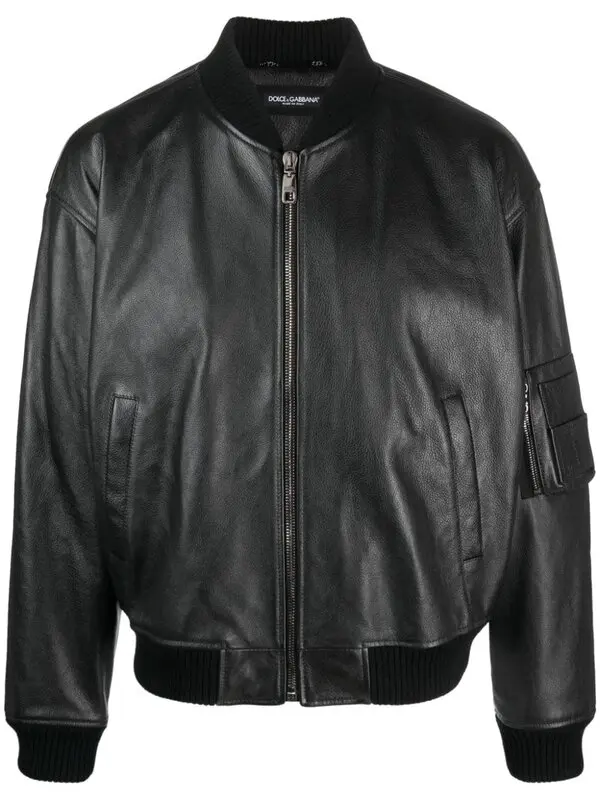 Dolce & Gabbana Leather Bomber Jacket - Black