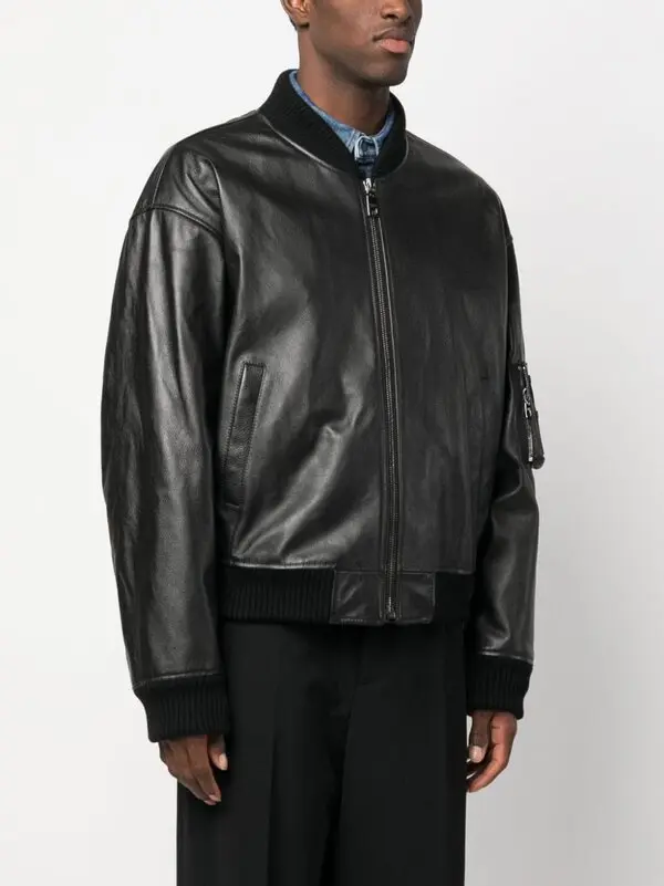 Dolce & Gabbana Leather Bomber Jacket - Black