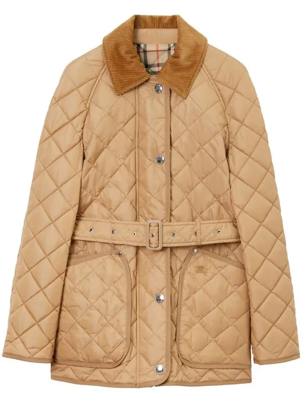 Burberry Diamond-quilted Belted Jacket - Neutrals