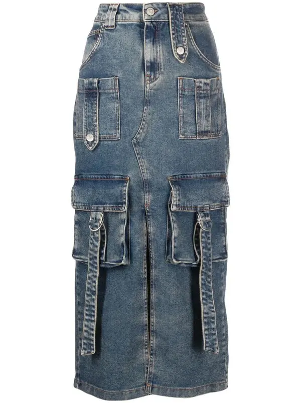 Blumarine Denim Cargo Midi Skirt In Blue - 40% Off