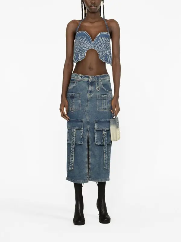 Blumarine Denim Cargo Midi Skirt In Blue - 40% Off