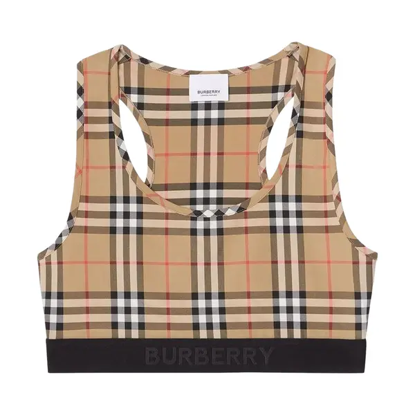Burberry Logo Detail Vintage Check Bra Top 'archive Beige - Brown