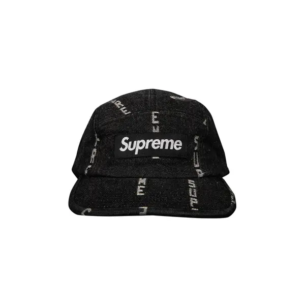 Supreme Logo Jacquard Denim Camp Cap - Black
