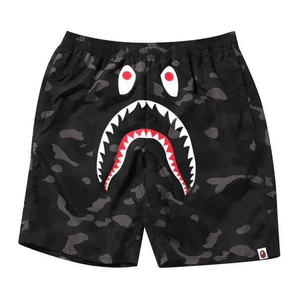 A BATHING APE Color Camo Shark Beach Shorts - Black