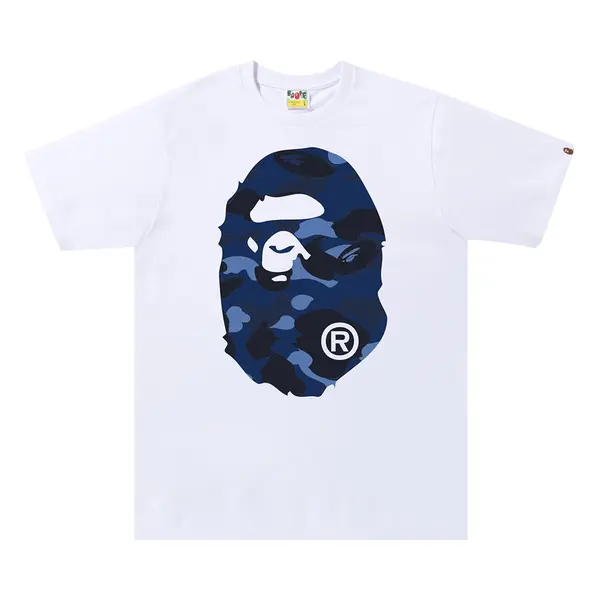 A BATHING APE Color Camo Big Ape Head Tee /navy - White