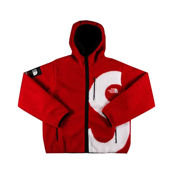 Supreme X The North Face Logo Hooded Fleece Jacket - Red
