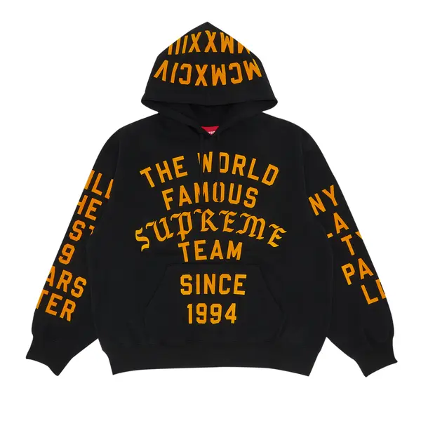 Supreme Team Flocked Hooded Sweatshirt - Black