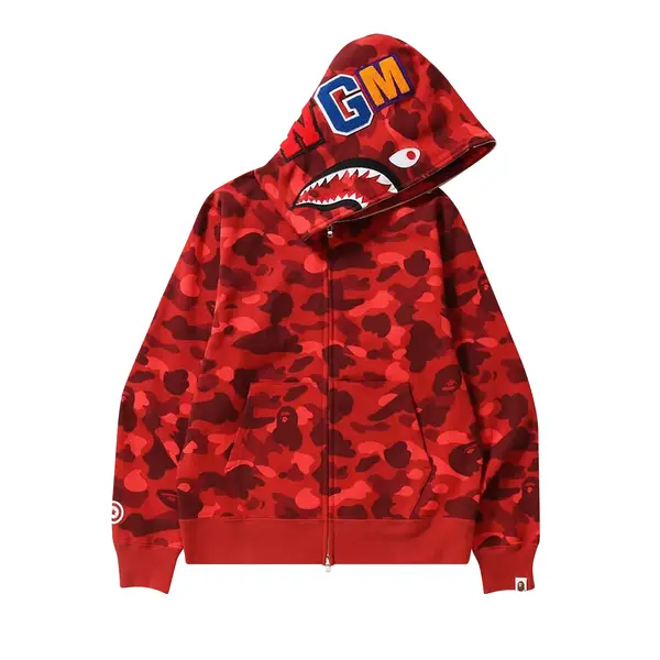A BATHING APE Color Camo Shark Full Zip Hoodie - Red