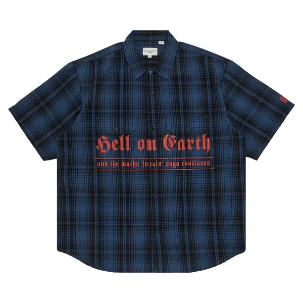 Supreme X Bernadette Corporation Short-sleeve Work Shirt 'navy Plaid - Blue
