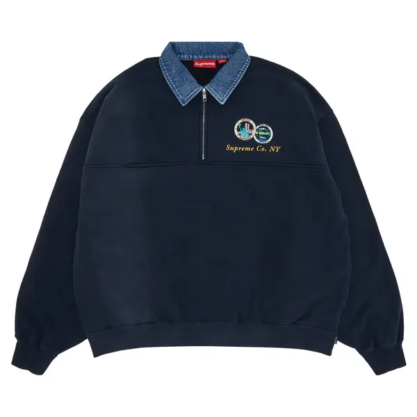 Supreme Denim Collar Half Zip Sweatshirt - Blue