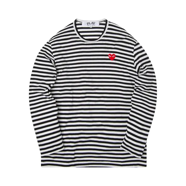 Play Comme Des Garcon Heart Striped T-shirt /white - Black