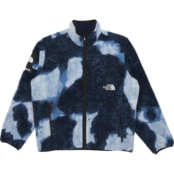 Supreme X The North Face Bleached Denim Print Fleece Jacket - Blue