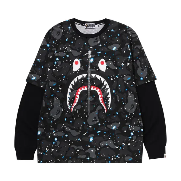 A BATHING APE Space Camo Shark Layered Long-sleeve Tee - Black