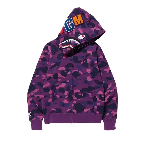 A BATHING APE Color Camo Shark Full Zip Hoodie - Purple