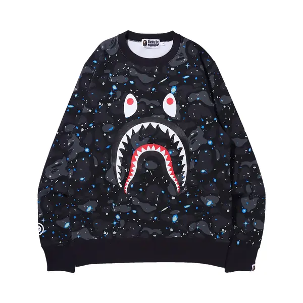 A BATHING APE Space Camo Shark Crewneck - Black