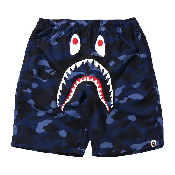 A BATHING APE Color Camo Shark Beach Shorts - Blue