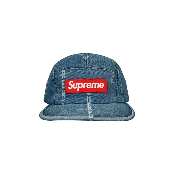 Supreme Logo Stripe Jacquard Denim Camp Cap - Blue