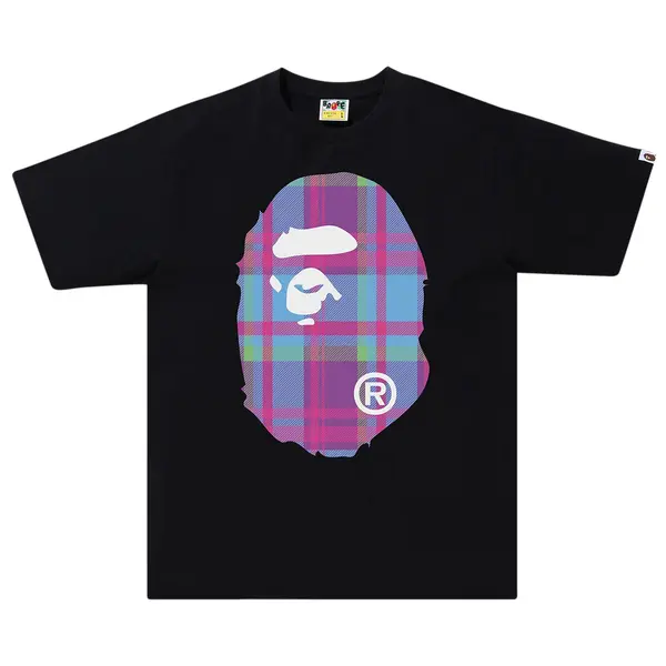 A BATHING APE Check Big Ape Head Tee - Black