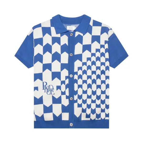 Rhude Rhacing Checkered Knit Polo 'ivory/blue - White