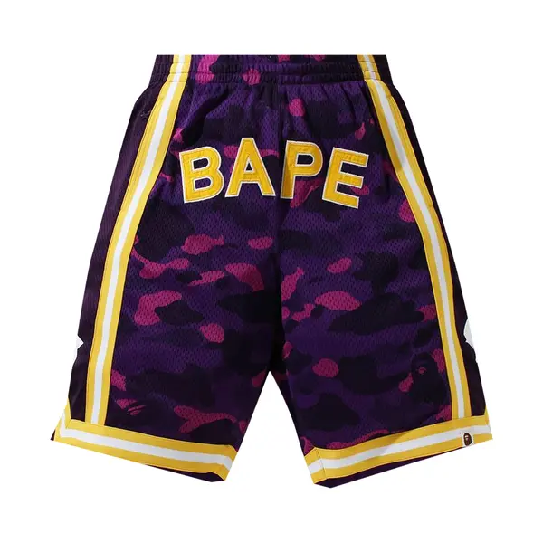 A BATHING APE Color Camo Wide Basketball Shorts - Purple