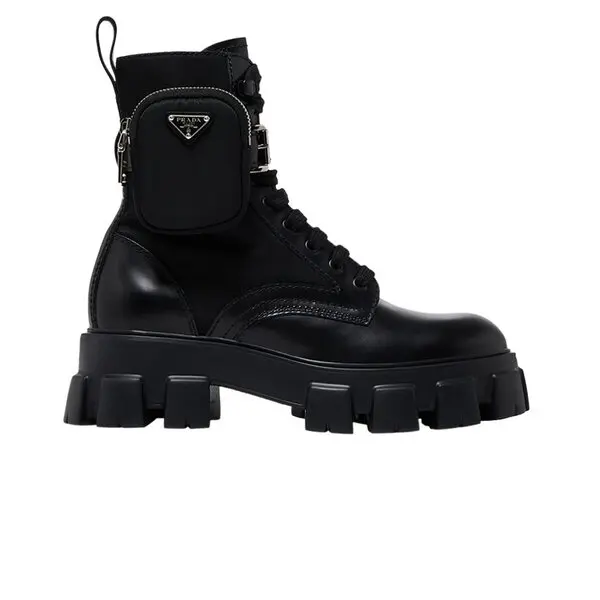 Prada Monolith Brushed Leather And Nylon Boots
