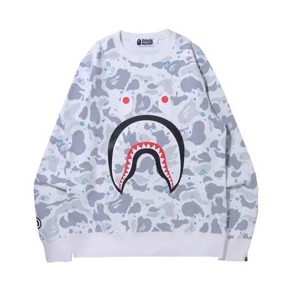A BATHING APE Space Camo Shark Crewneck - White
