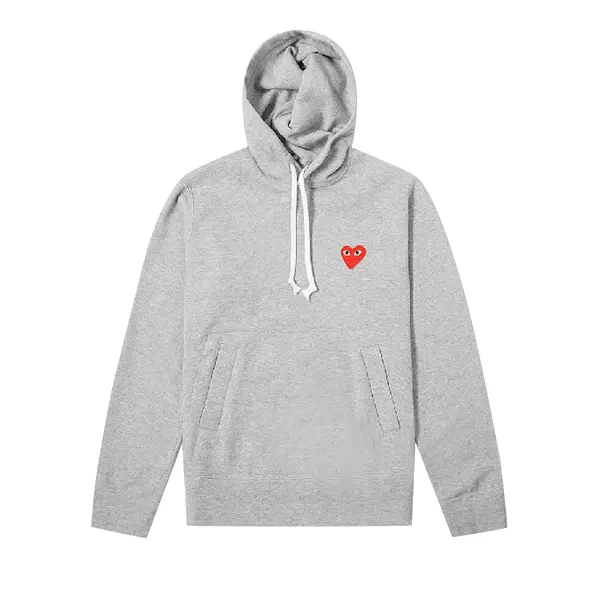 Play Comme Des Garcon Heart Logo Pullover Hoodie - Grey
