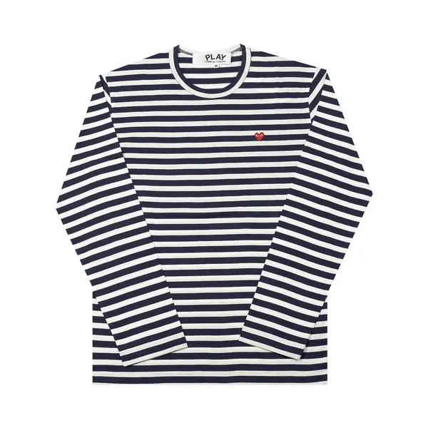 Play Comme Des Garcon Small Heart Striped Long-sleeve T-shirt 'navy/white - Blue