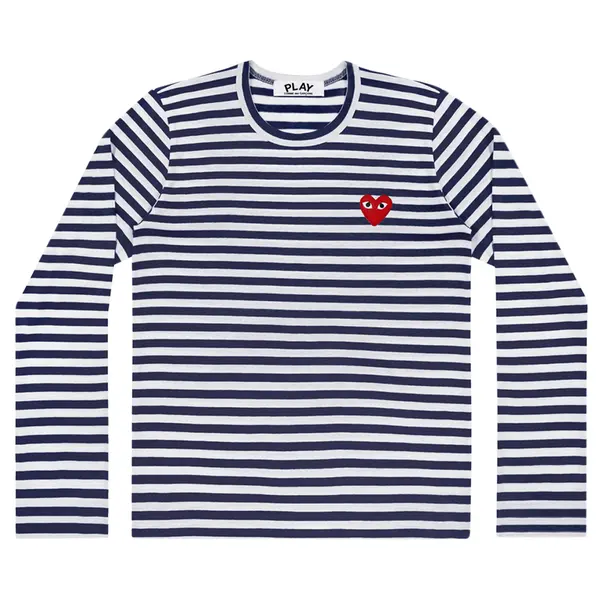 Play Comme Des Garcon Heart Logo Long-sleeve Stripe Shirt - White