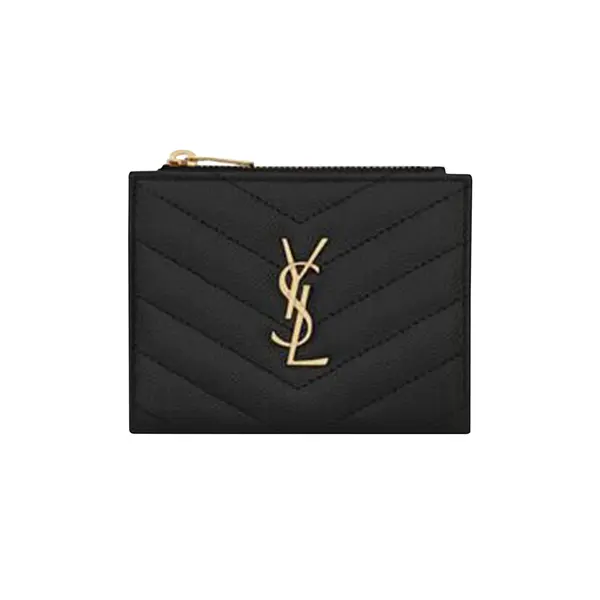 Saint Laurent Monogram Zipped Card Case - Black