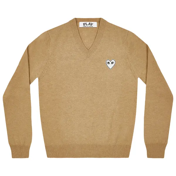 Play Comme Des Garcon Heart V-neck Sweater - Tan