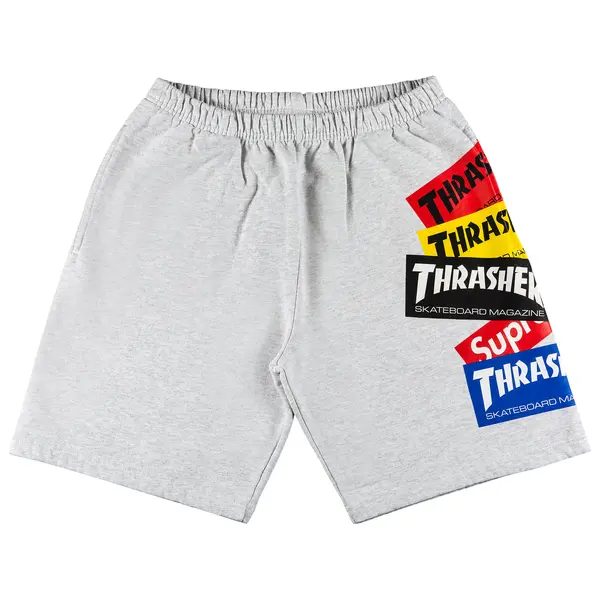Supreme X Thrasher Multi Logo Sweatshorts - Grey