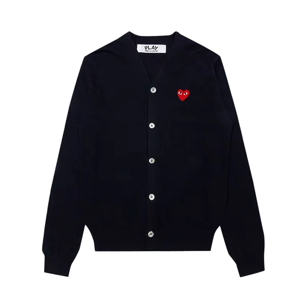 Play Comme Des Garcon Knit Cardigan With Red Heart - Blue