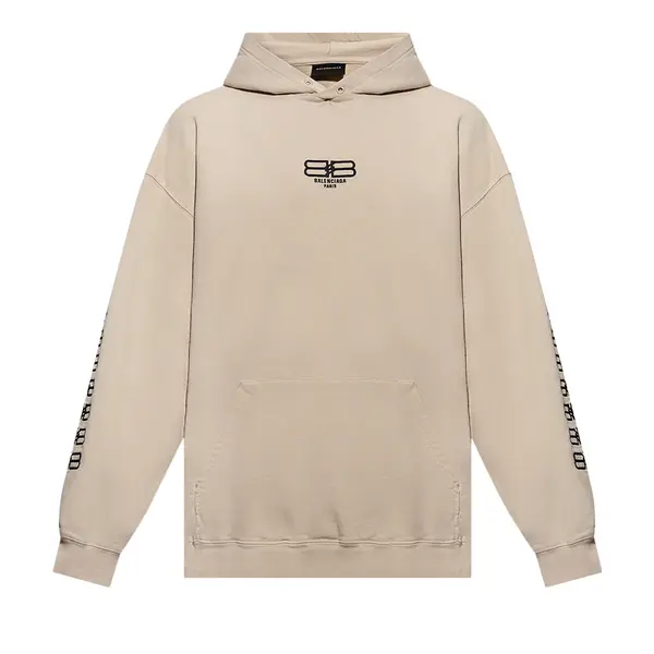Balenciaga Bb Logo Embroidered Popover Hoodie - Tan