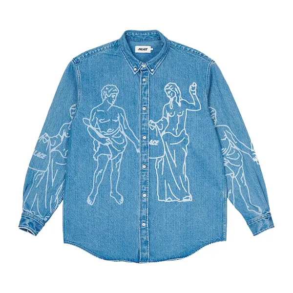 PALACE Londinium Stone Wash Graphic Denim Shirt - Blue