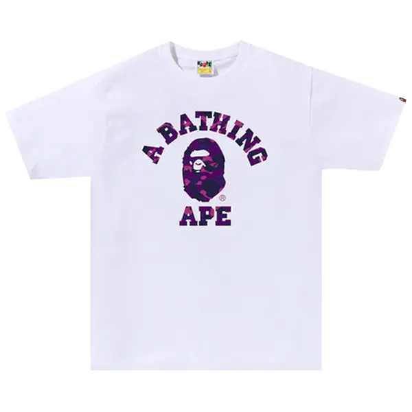 A BATHING APE Color Camo College Tee /purple - White