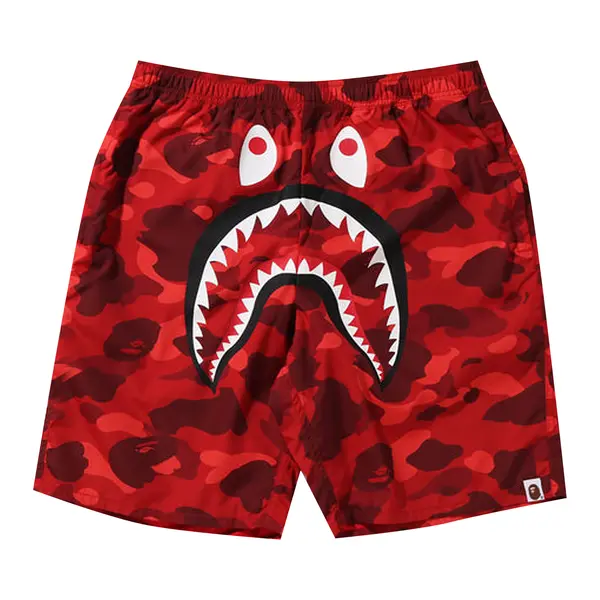 A BATHING APE Color Camo Shark Beach Shorts - Red