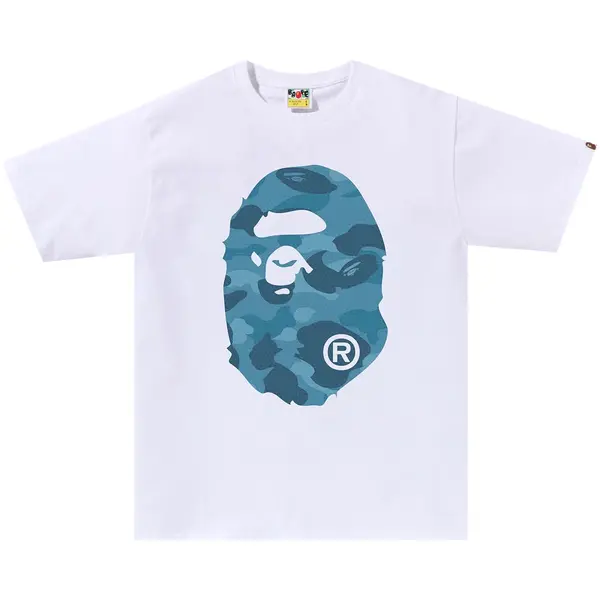 A BATHING APE Honeycomb Camo Big Ape Head Tee /blue - White