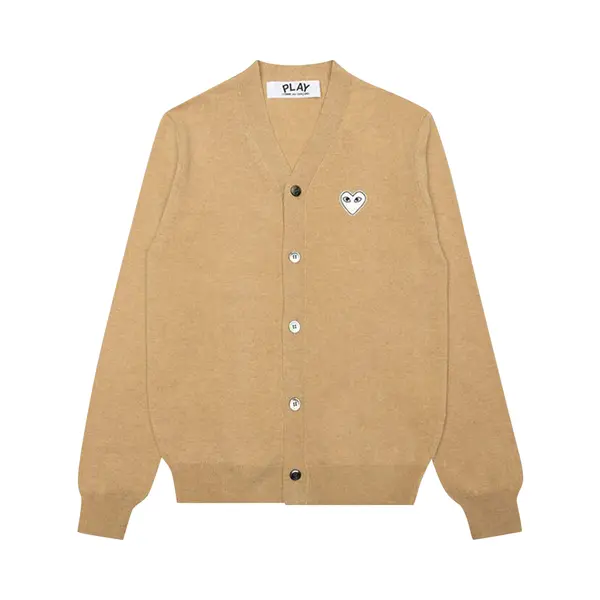 Play Comme Des Garcon Woven V-neck Cardigan - Tan