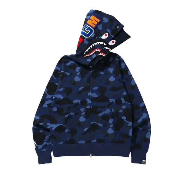 A BATHING APE Color Camo Shark Wide Full Zip Double Hoodie - Blue