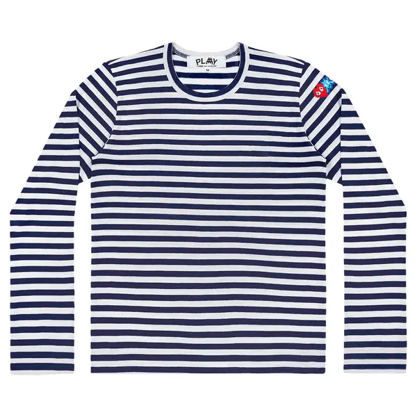 Play Comme Des Garcon Double Heart Long Sleeve T-shirt - Blue
