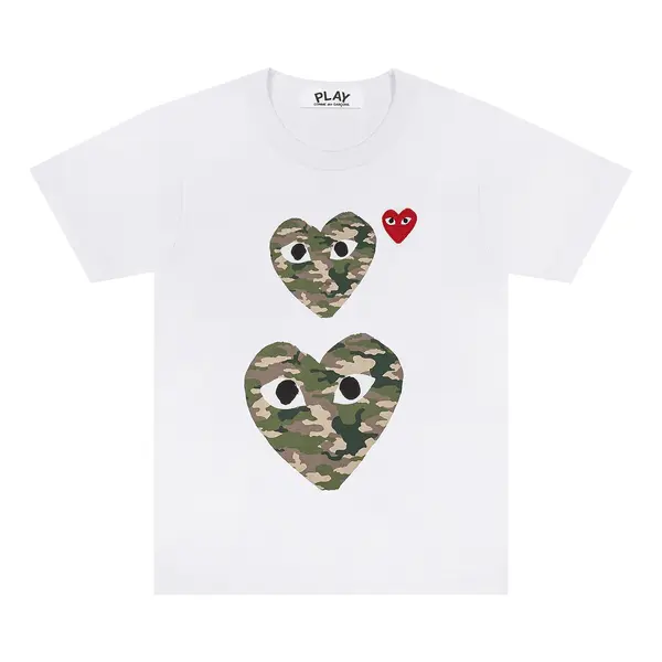Play Comme Des Garcon Camouflage Double Heart T-shirt - White