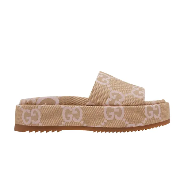 Gucci Platform Slide Sandal With Jumbo Gg - Cream