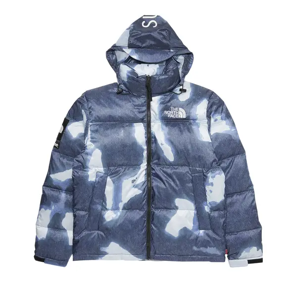 Supreme X The North Face Bleached Denim Print Nuptse Jacket - Blue