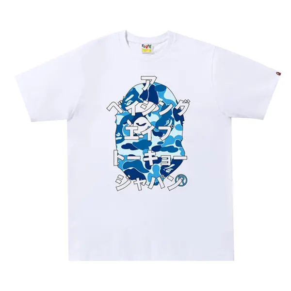 A BATHING APE Abc Camo Japanese Letters Tee /blue - White