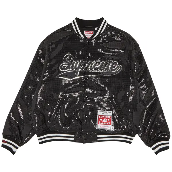 Supreme X Mitchell & Ness Sequin Varsity Jacket - Black