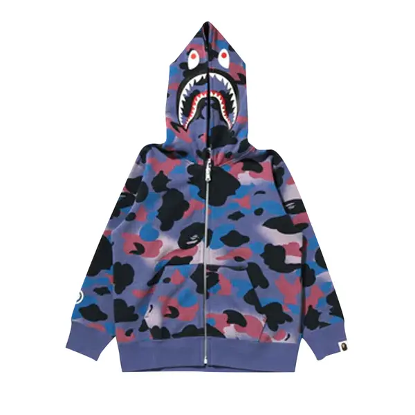 A BATHING APE Grid Camo Shark Zip Hoodie - Purple