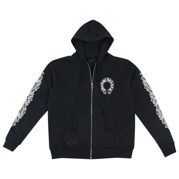Chrome Hearts Horseshoe Floral Cross-sleeve Zip Up Hoodie - Black