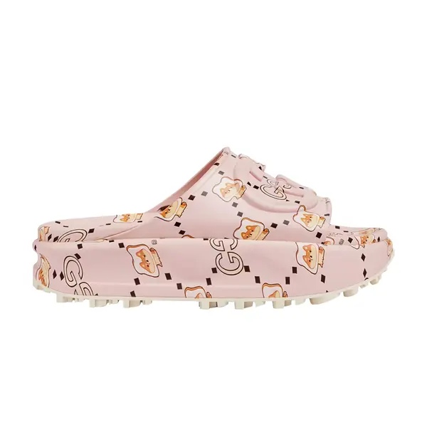 Gucci X Pikarar 'gg Animal Print' Slide Sandal - Pink